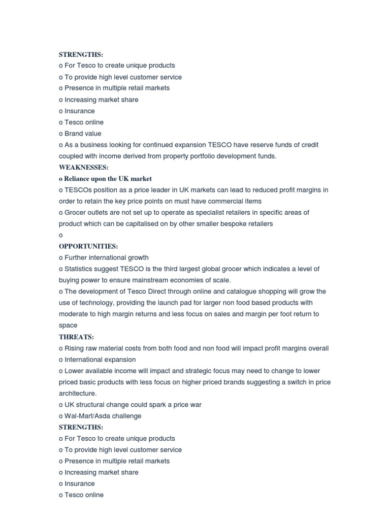 Swot Tesco | PDF | Tesco | Grocery Store