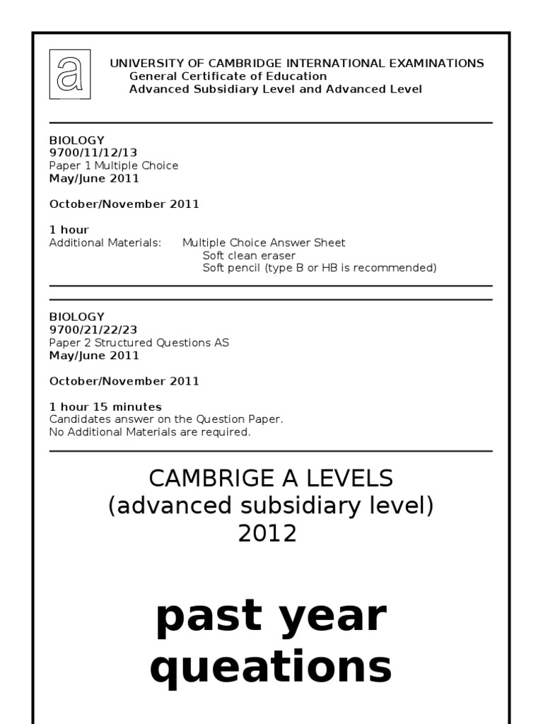 Cambridge A Level Biology Past Papers | PDF