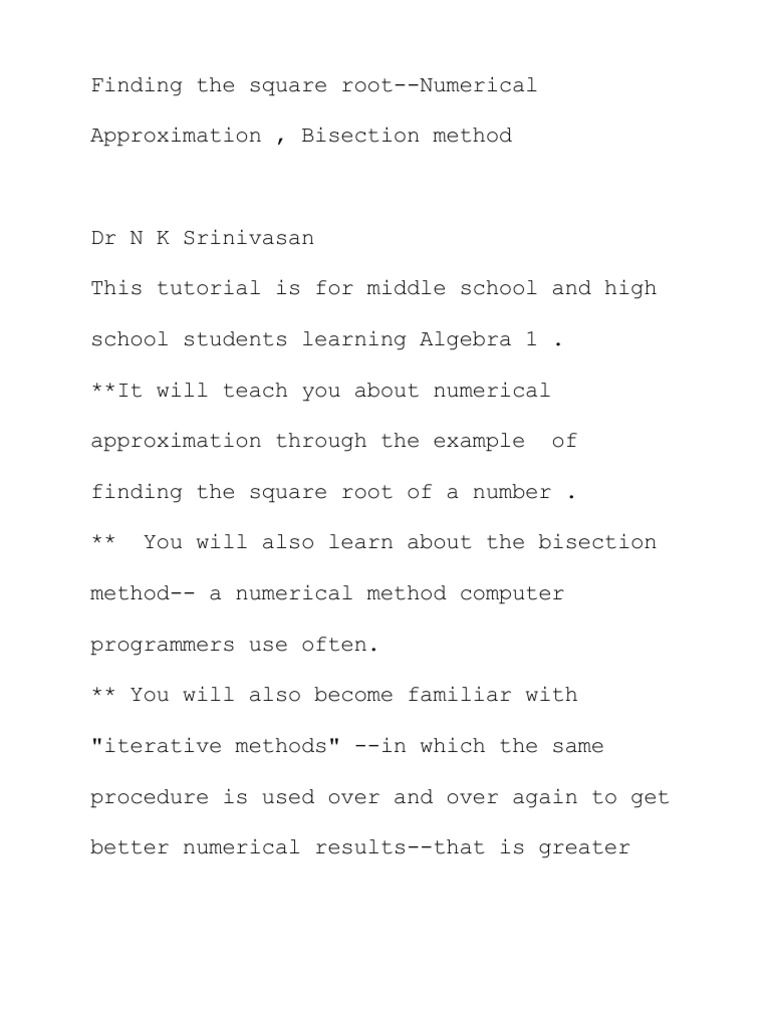 Numerical Approximation - Bisection Method, Heron's Method For Finding ...