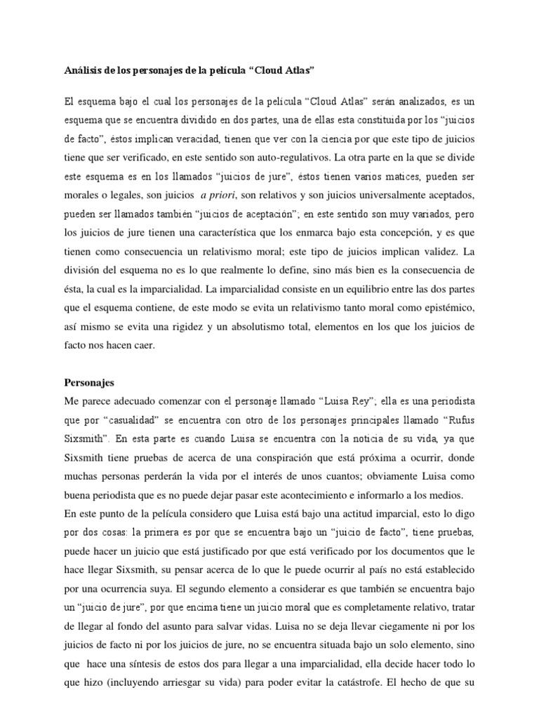Análisis de personajes en Cloud Atlas | PDF | Relativismo | Verdad