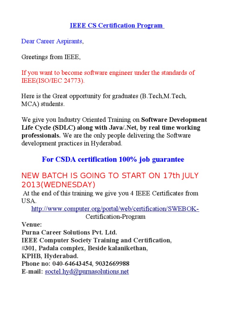 IEEE Software Development Certification Program | PDF | Business