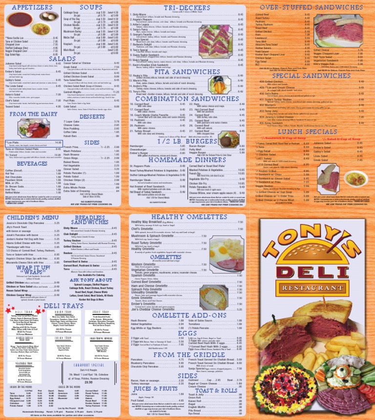 Tonys Deli Menu | PDF | Coleslaw | Salad