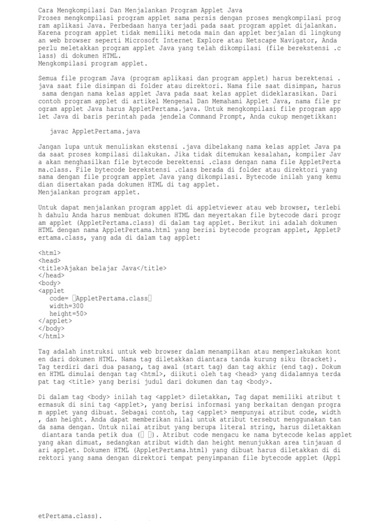 Cara Mengkompilasi Dan Menjalankan Program Applet Java | PDF