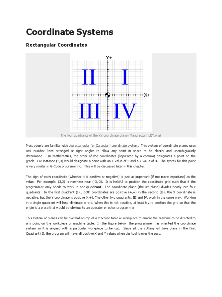 Understanding Coordinate Systems For Cnc Programming Pdf Cartesian Coordinate System
