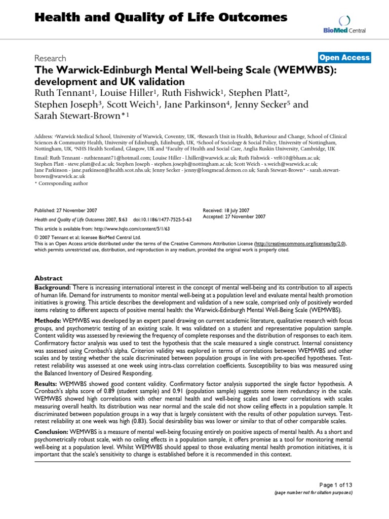 Warwick Wellbeing Scale | PDF