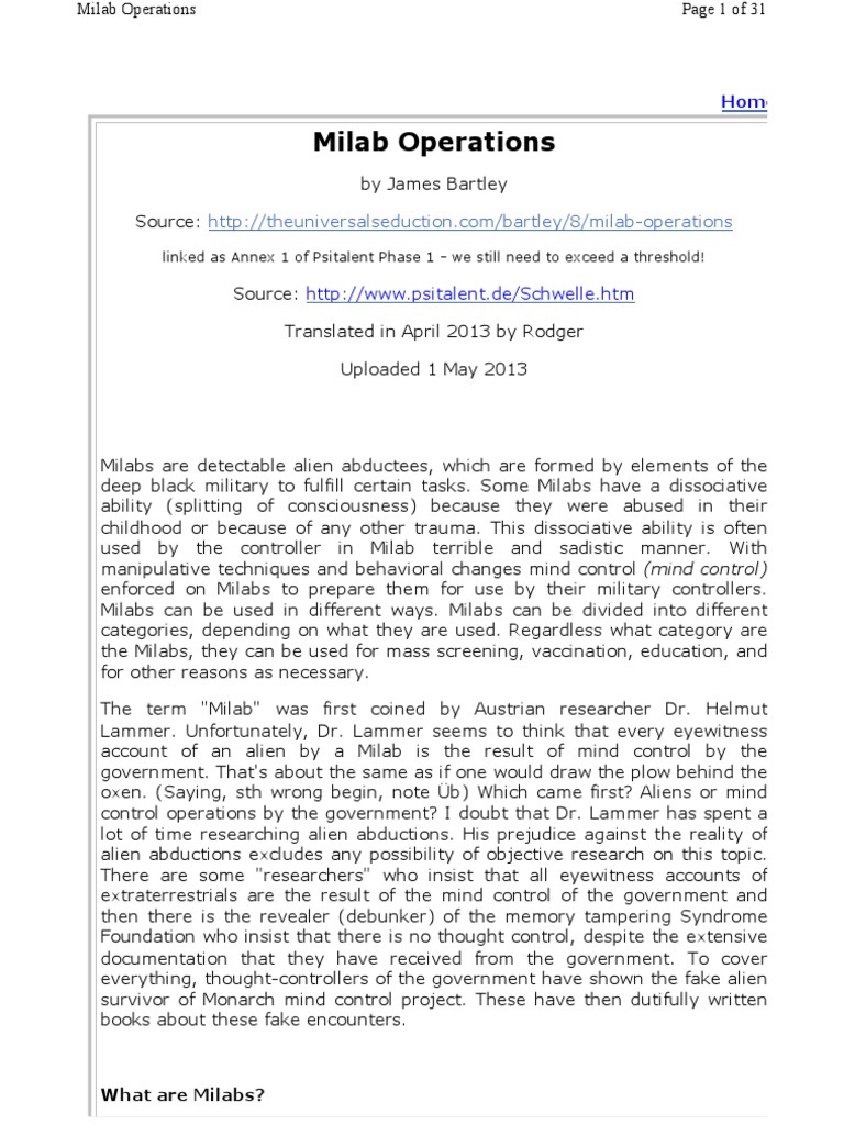 Milab Operations | PDF | Alien Abduction | Dream