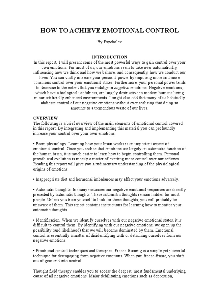 How To Achieve Emotional Control | PDF