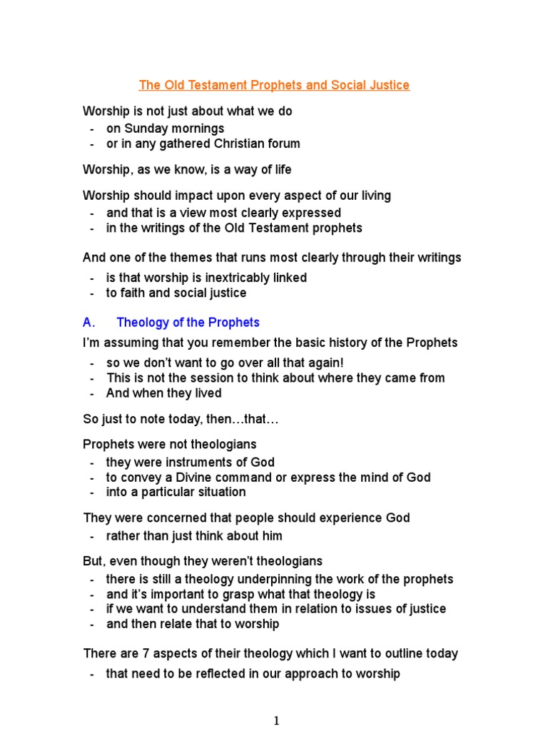 Old Testament Prophets and Social Justice | PDF | Gospel Of Mark | Jesus
