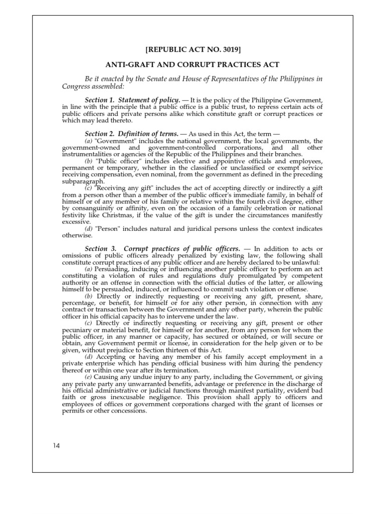 Republic Act 3019 (RA 3019) - Anti-Graft Law | PDF