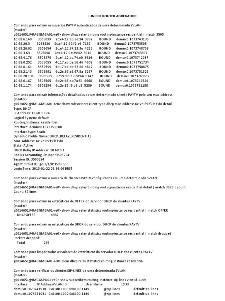 Juniper Router Agregador e MXB Command Guide | PDF | Networking ...