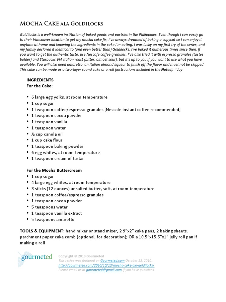 Mocha Cake Ala Goldilocks Recipe | PDF | Cakes | Cookware And Bakeware