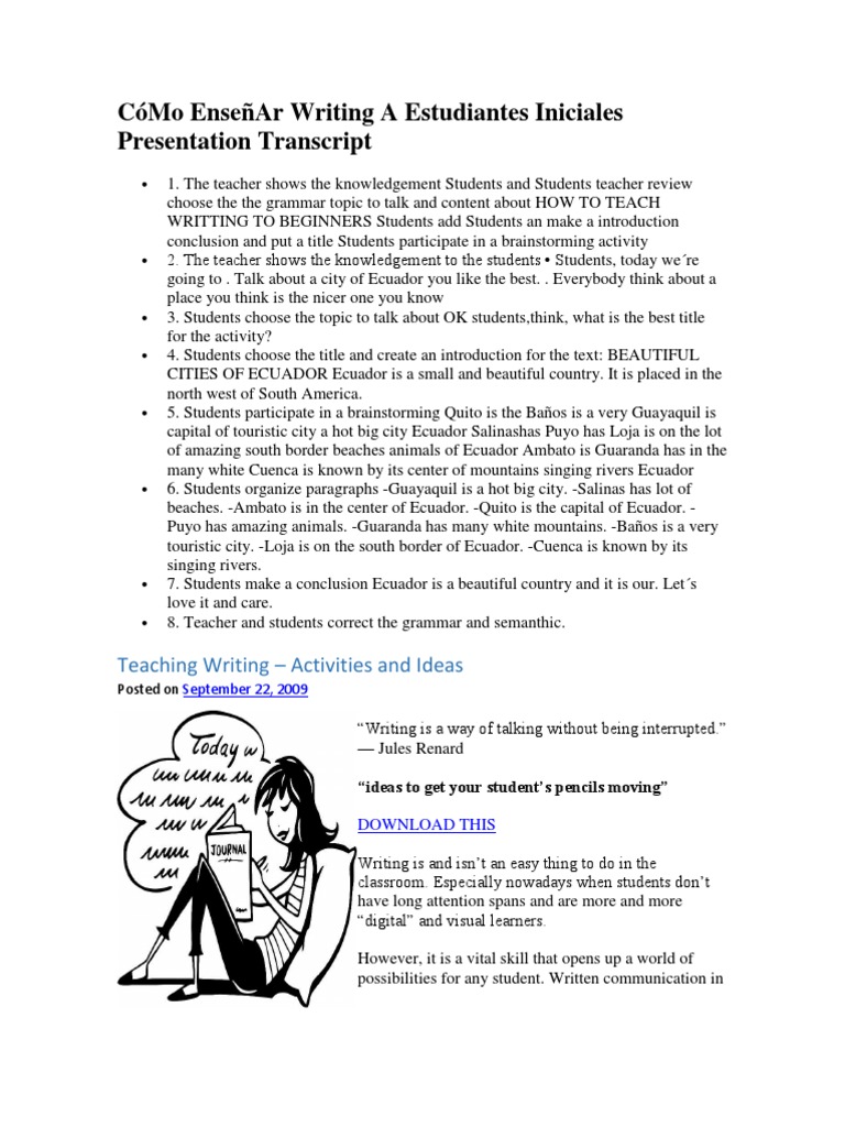 CóMo EnseñAr Writing A Estudiantes Iniciales Presentation Transcript ...