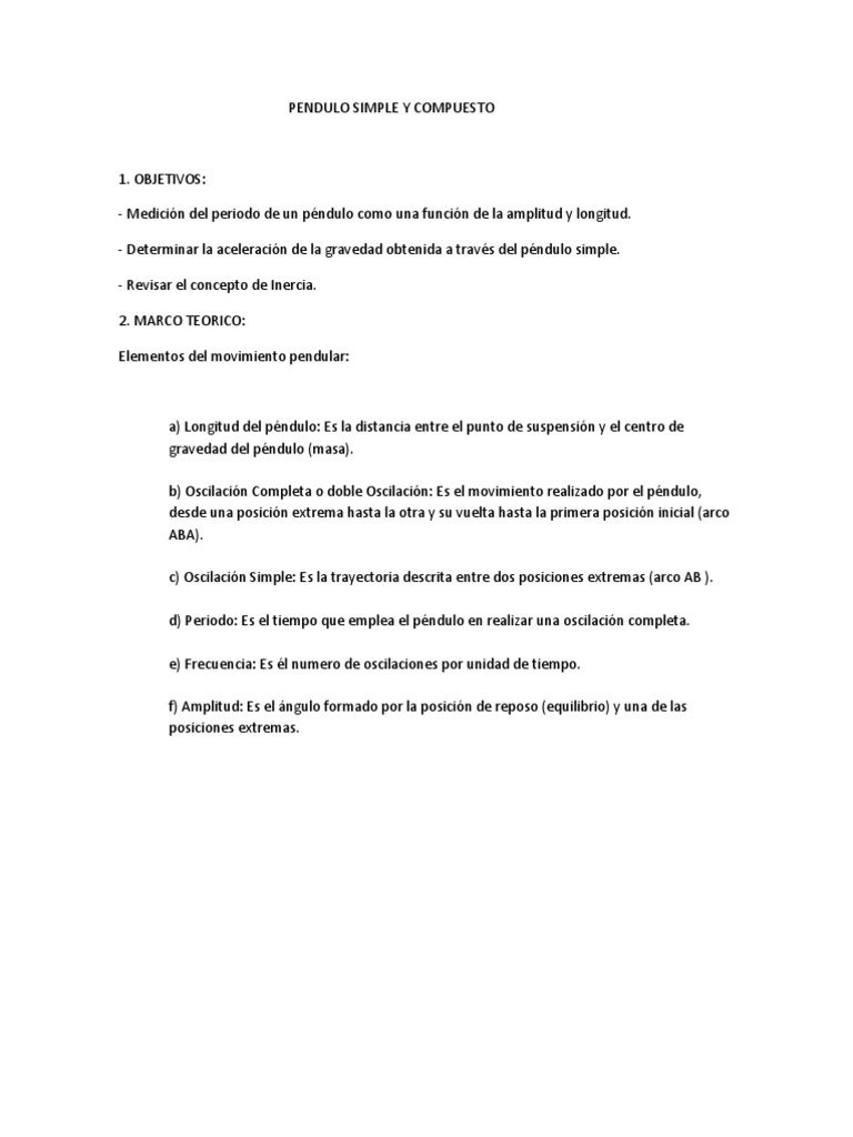 Pendulo Simple y Compuesto | PDF | Péndulo | Movimiento (física)