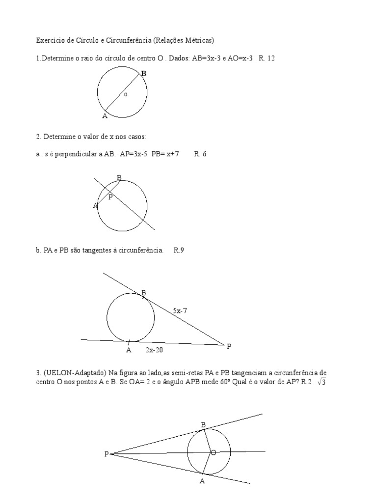 Exercicios de Circulo e Circunferencia | PDF | Círculo | Formas geométricas