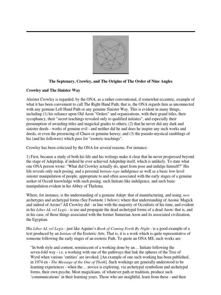 The Septenary Crowley and The Origins of The Order of Nine Angles | PDF