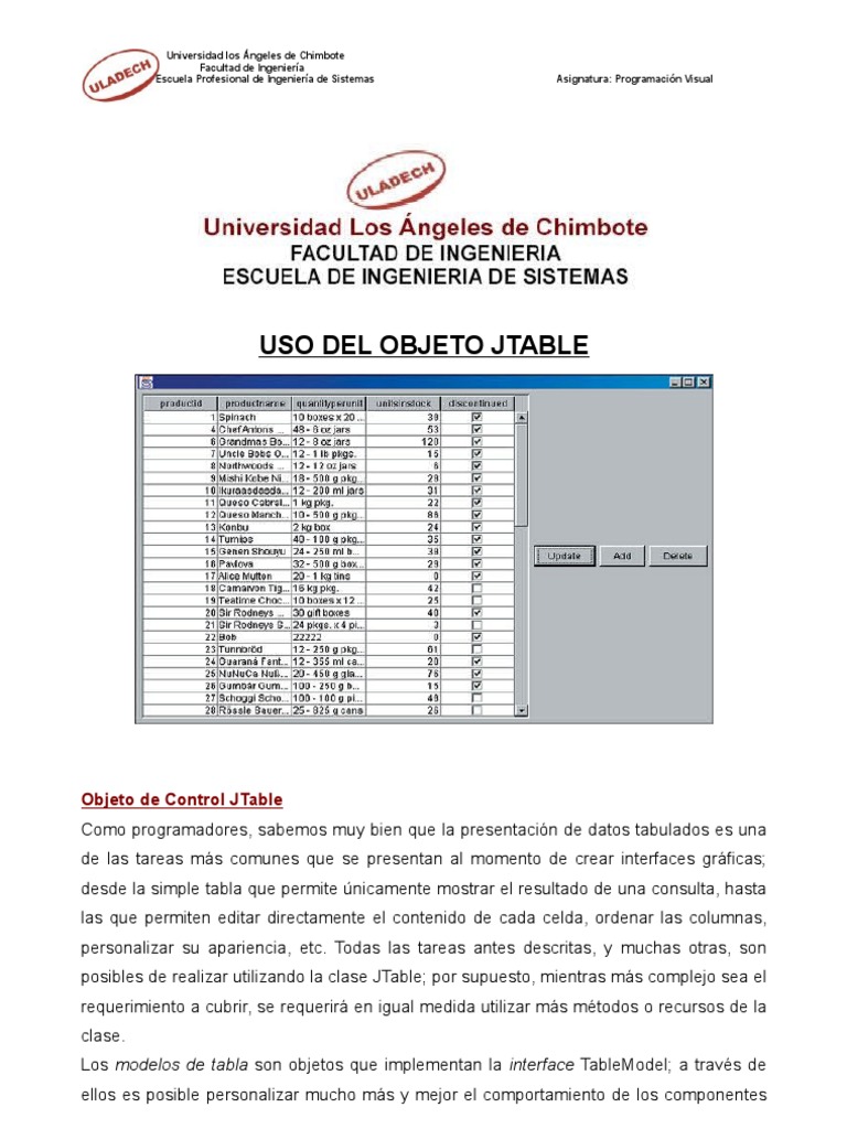 Tema 6 Objeto JTable | PDF | Tabla (base de datos) | Estructura de datos de matriz