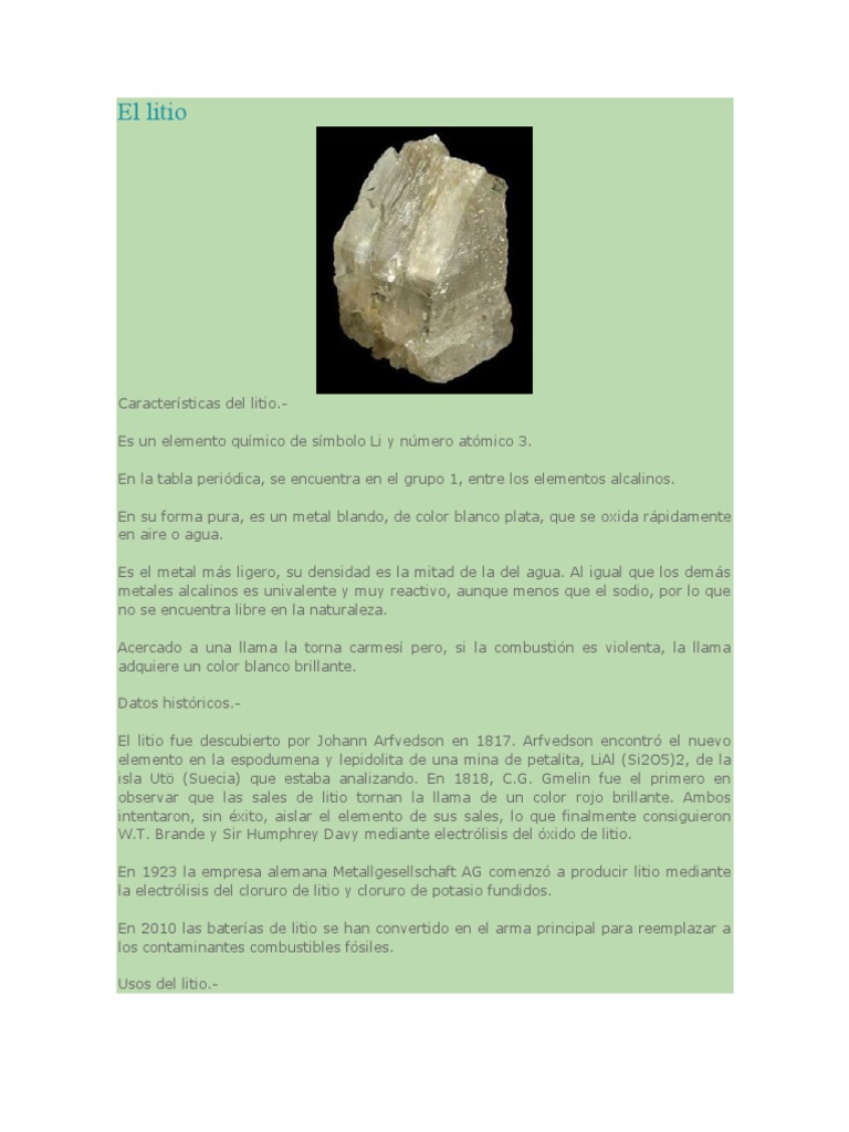 El Litio | PDF | Litio | Elementos químicos