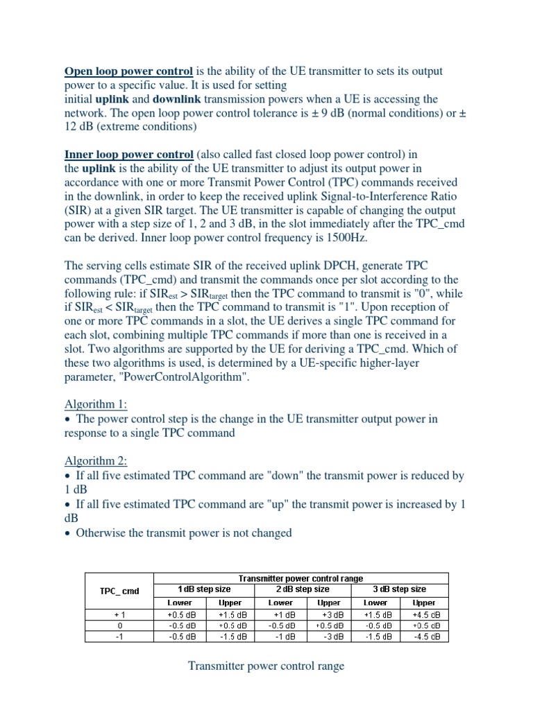 Open Loop Power Control Is The Ability of The UE Transmitter To Sets ...