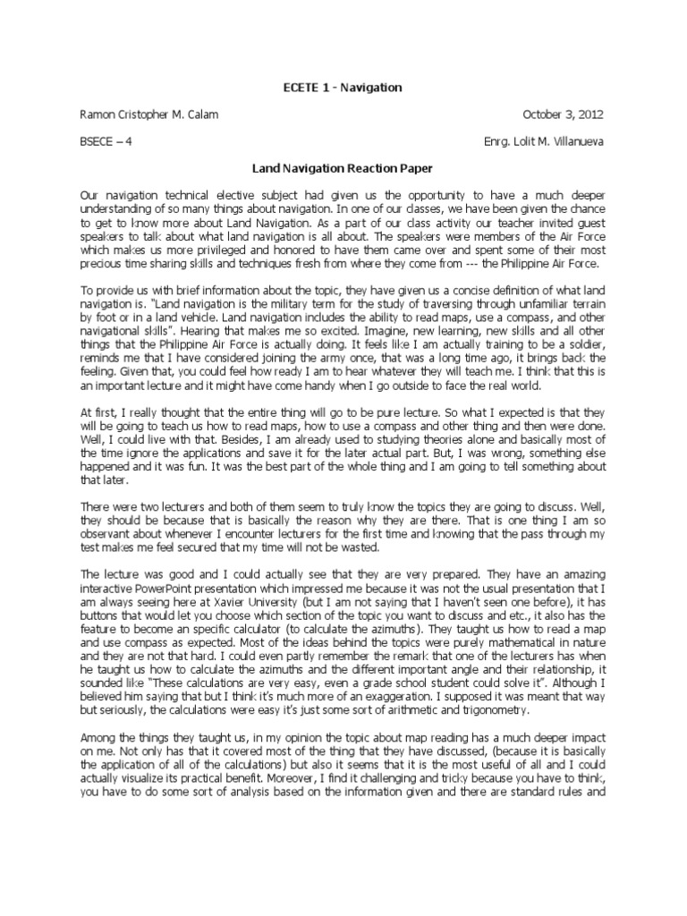 Land Navigation Reaction Paper Calam | PDF | Navigation | Epistemology
