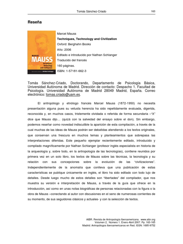 Reseña de Mauss: Técnicas y Civilización | PDF | Antropología | Museología