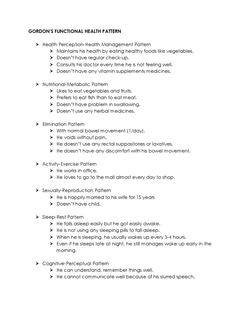 Gordon'S Functional Health Pattern | PDF | Hair | Wellness