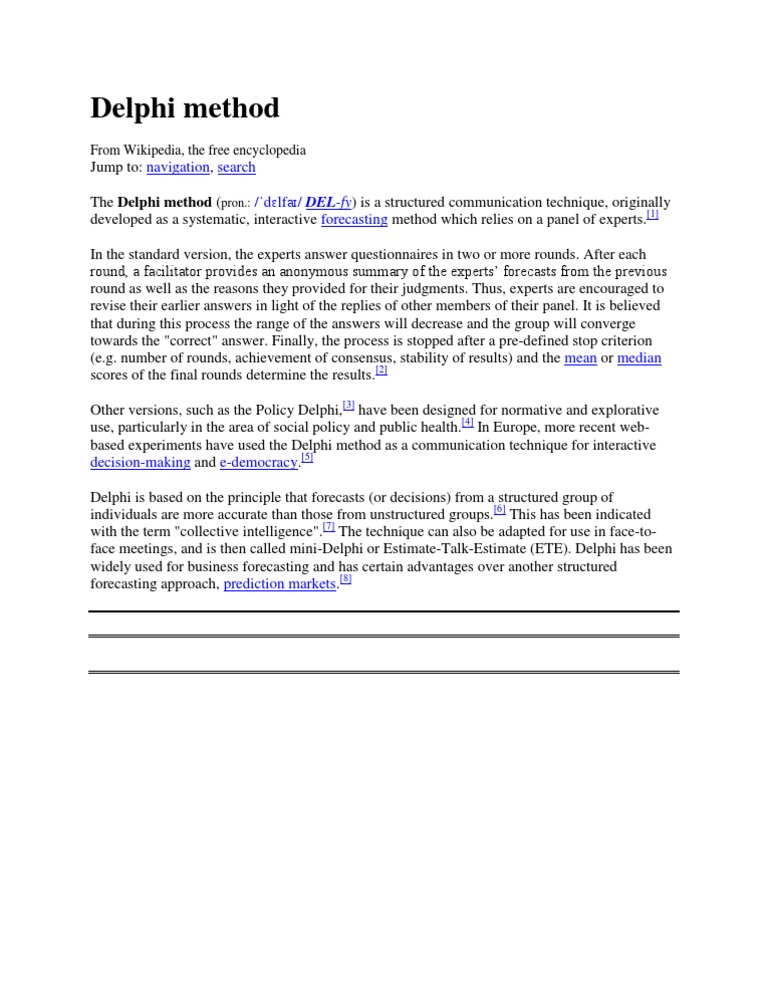 Delphi Method: Navigation Search / Dɛlfaɪ/ Forecasting | PDF