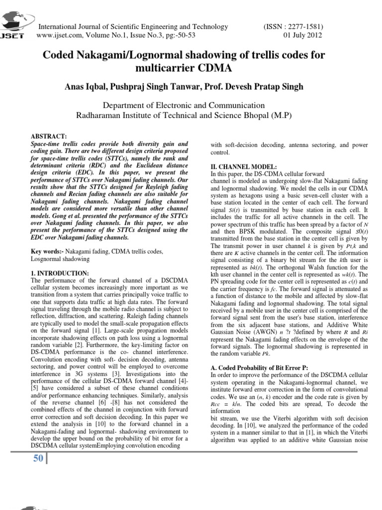 PP 50-53 Coded NakagamiLognormal Shadowing of Trellis Codes For Anas | PDF | Telecommunications ...