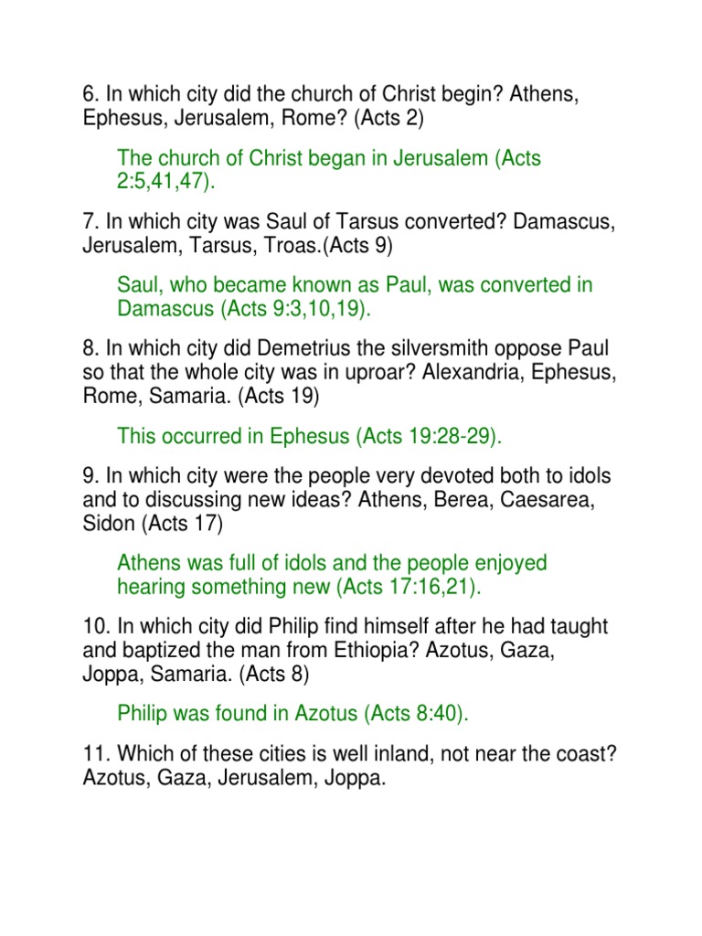 Acts Questions & Answers | PDF | Early Centers Of Christianity | Paul ...