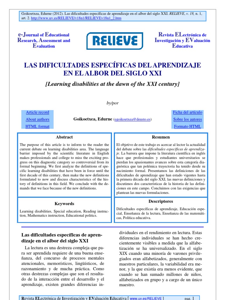 Las Dificultades Específicas Del Aprendizaje en El Albor Del Siglo Xxi. | PDF | Manual ...
