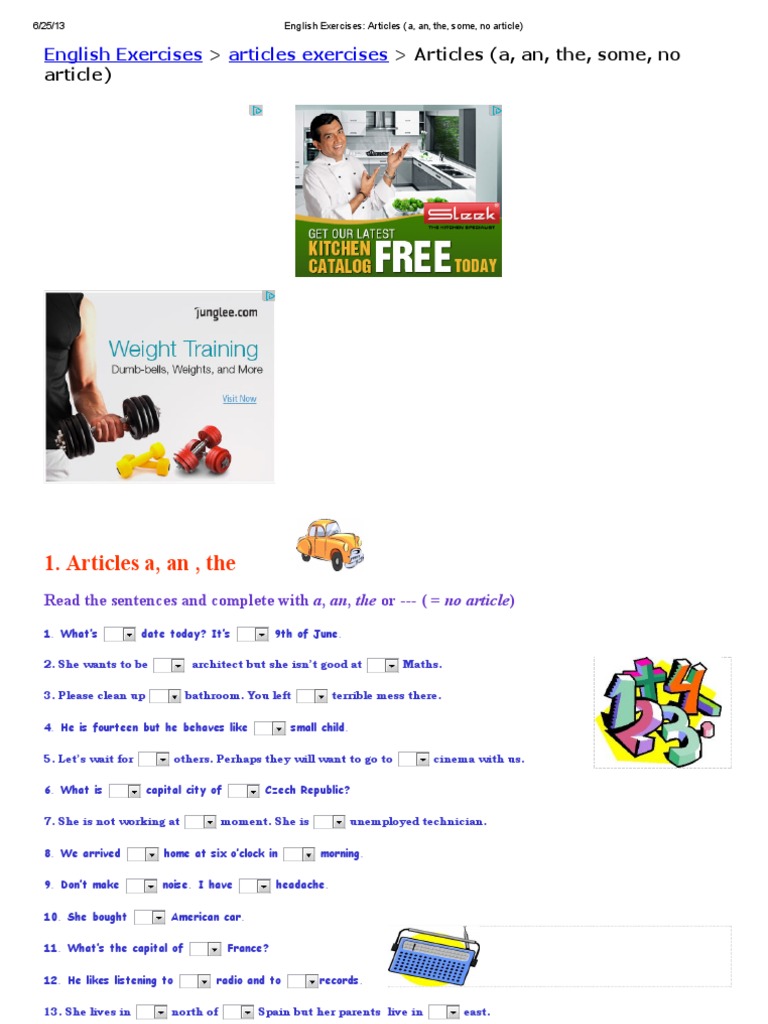 Articles Exercises B2