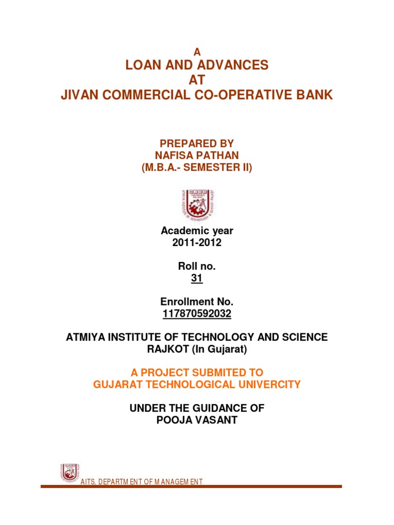 MBA Project on Loans at JCC Bank | PDF | Banks | Loans