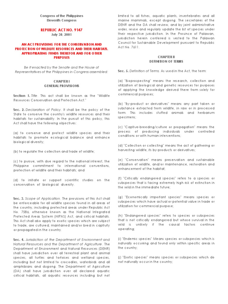 Republic Act No. 9147 | Conservation Biology | Endangered Species