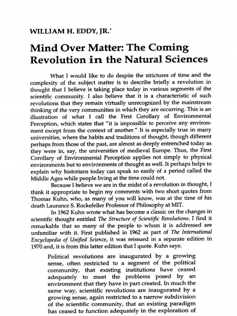 Mind Over Matter: The Coming Revolution in The Natural Sciences | PDF ...