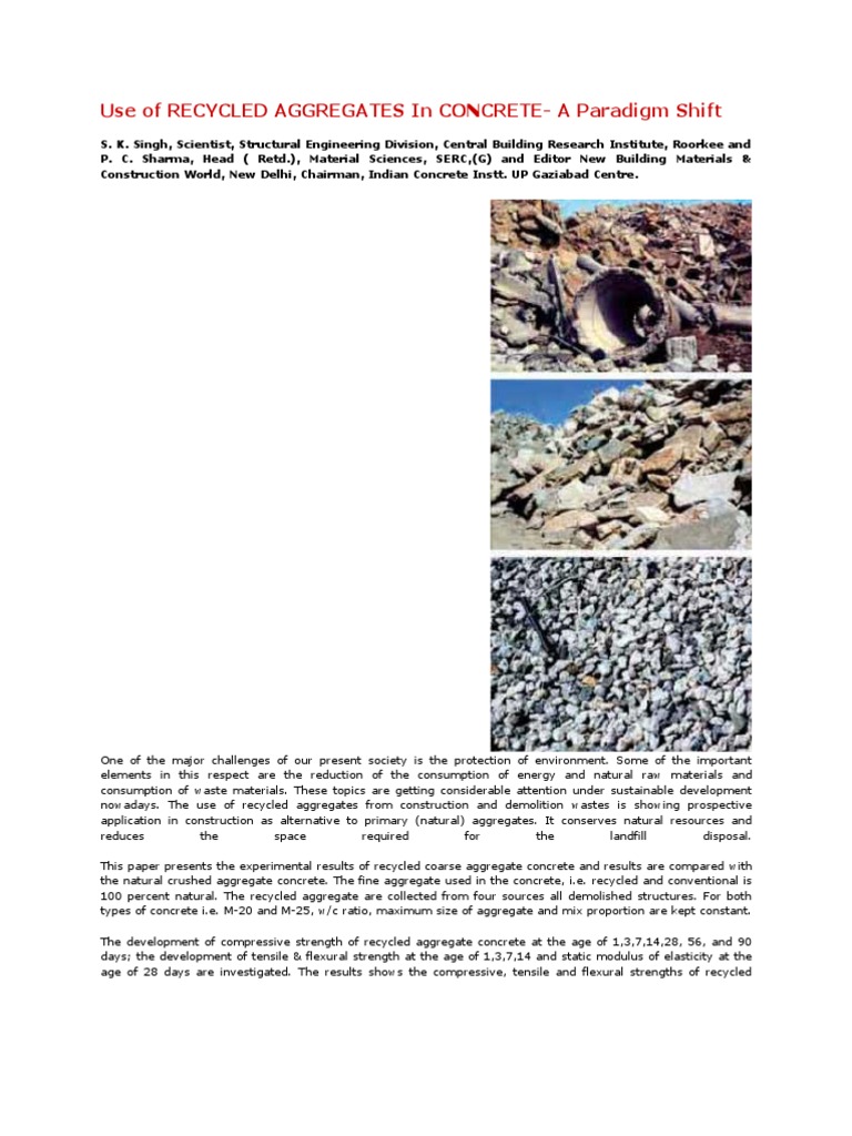 RECYCLED AGGREGATES in CONCRETE | PDF | Construction Aggregate | Concrete