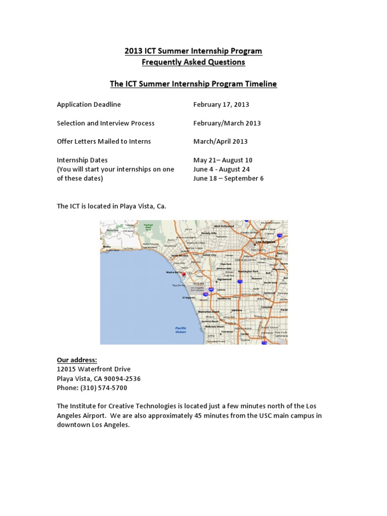 2013 ICT Summer Internship Program Frequently Asked Questions The ICT ...