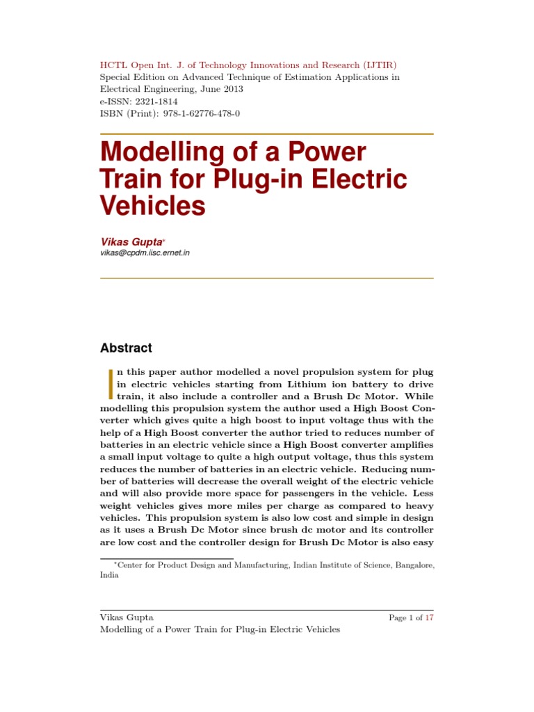 Electric Vehicle Powertrain Model | PDF | Electric Vehicle ...