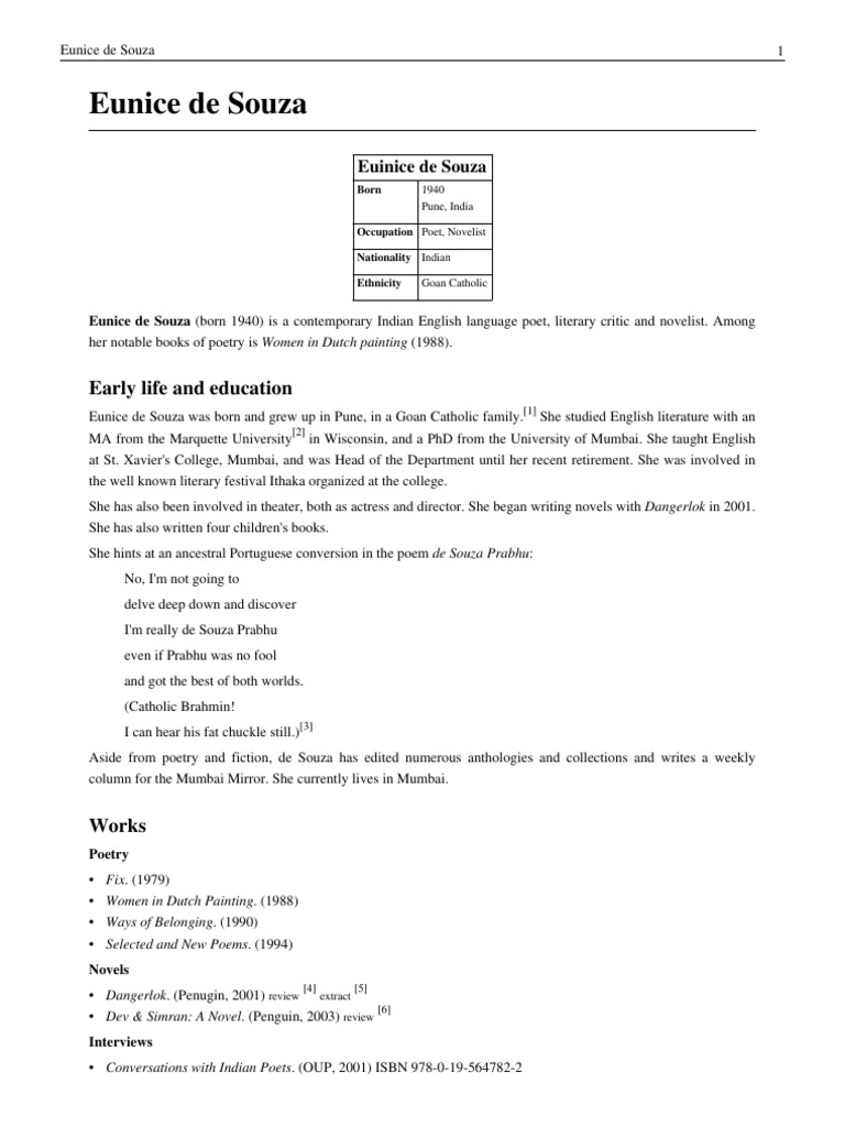 Eunice de Souza | PDF | Works | Poetry