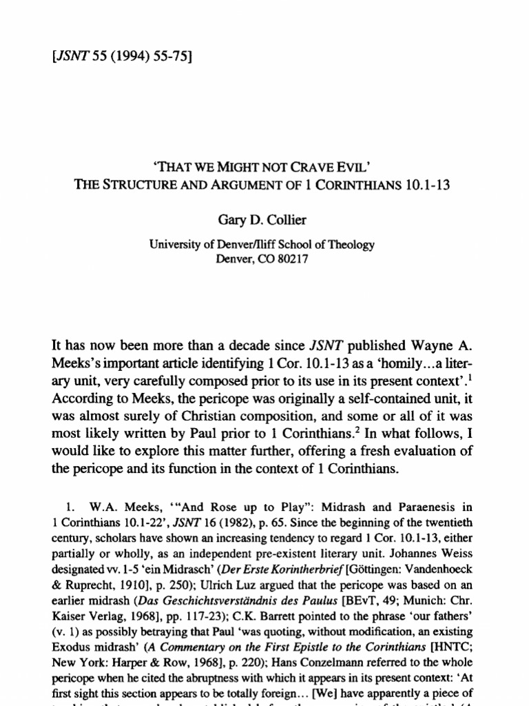 1 Cor 10.1-13 - Structure and Argument | PDF | First Epistle To The ...
