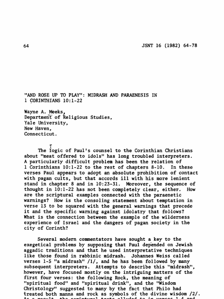 1 Cor 10.1-22 - Midrash and Paraenesis | PDF | Ishmael | Midrash