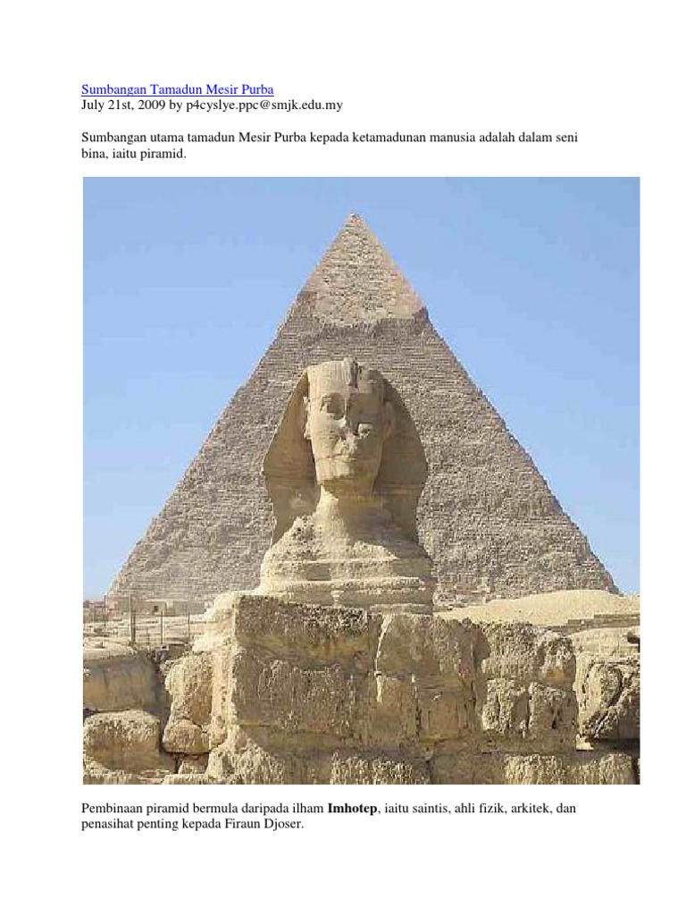 Sumbangan Tamadun Mesir Purba | PDF