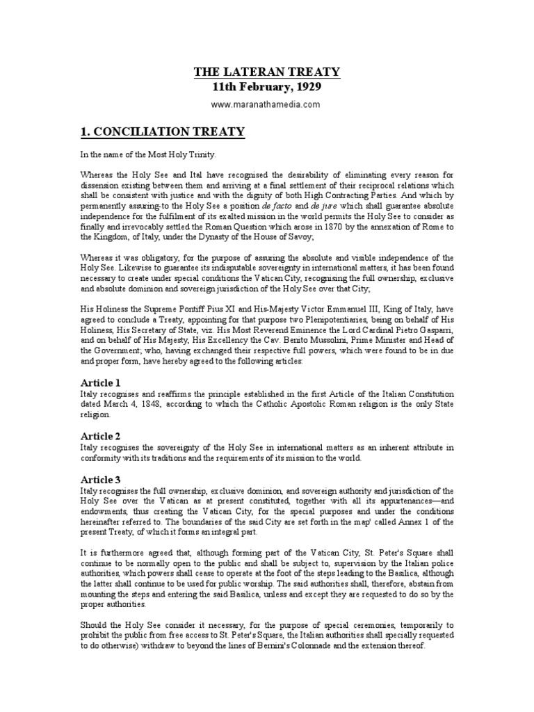 Lateran Treaty | Holy See | Vatican City