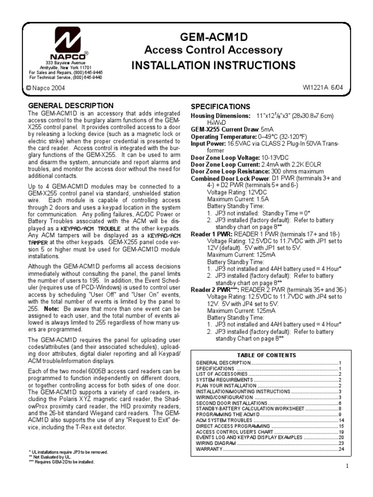Gem-Acm1d Wi1221a.56 Install | PDF | Access Control | Power Supply