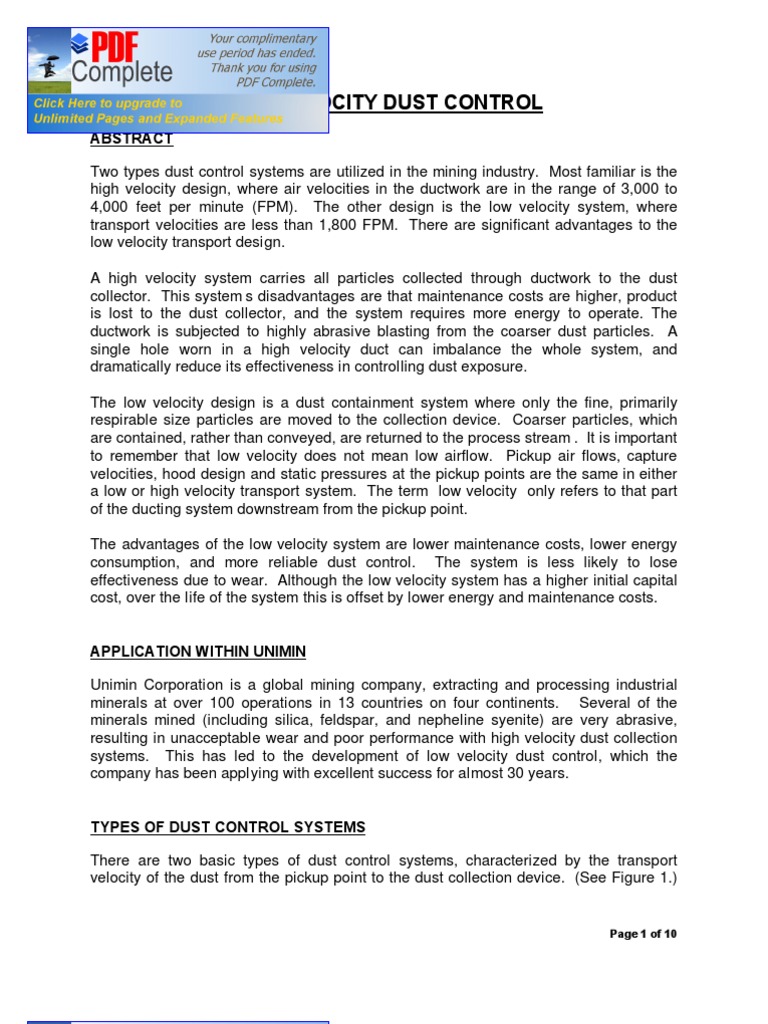 Dust Extraction System Velocities | PDF | Duct (Flow) | Wear