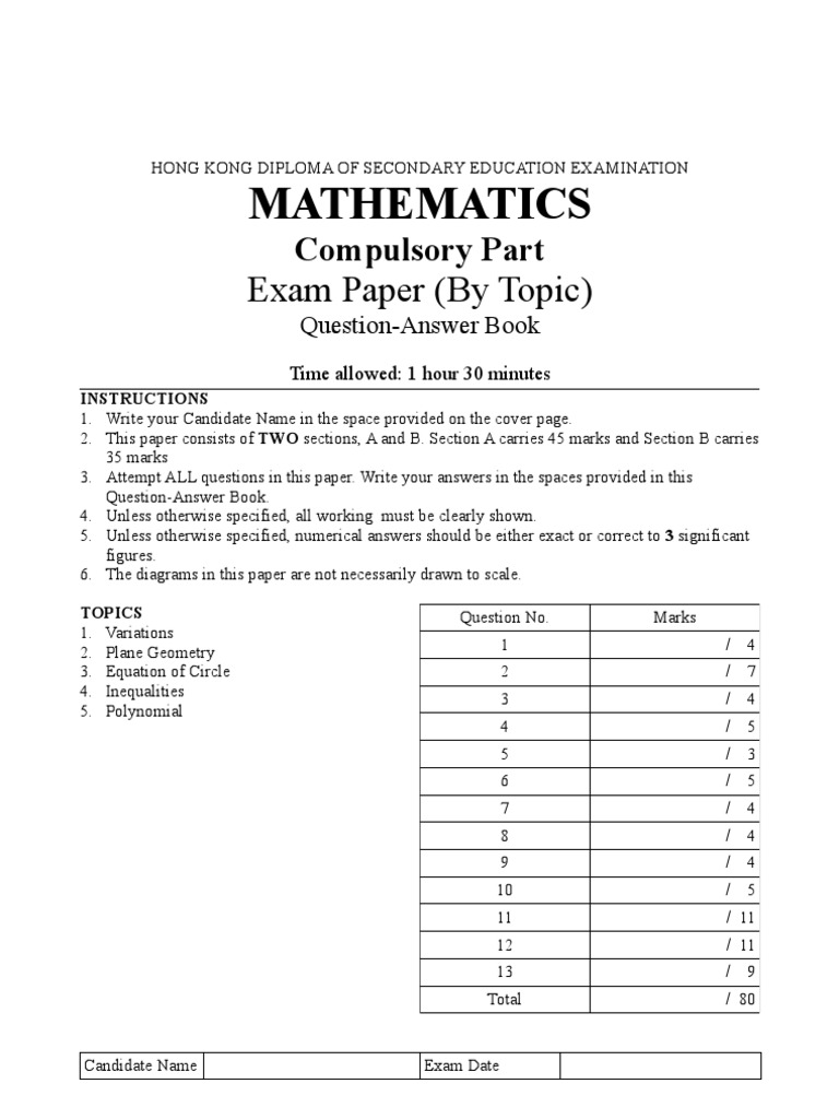 HKDSE Mathematics Exam Paper Overview | PDF | Circle | Equations