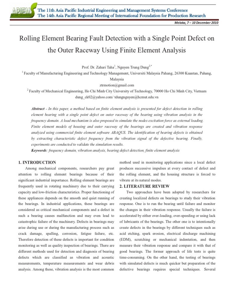 Rolling Element Bearing Fault Detection With A Single Point Defect On