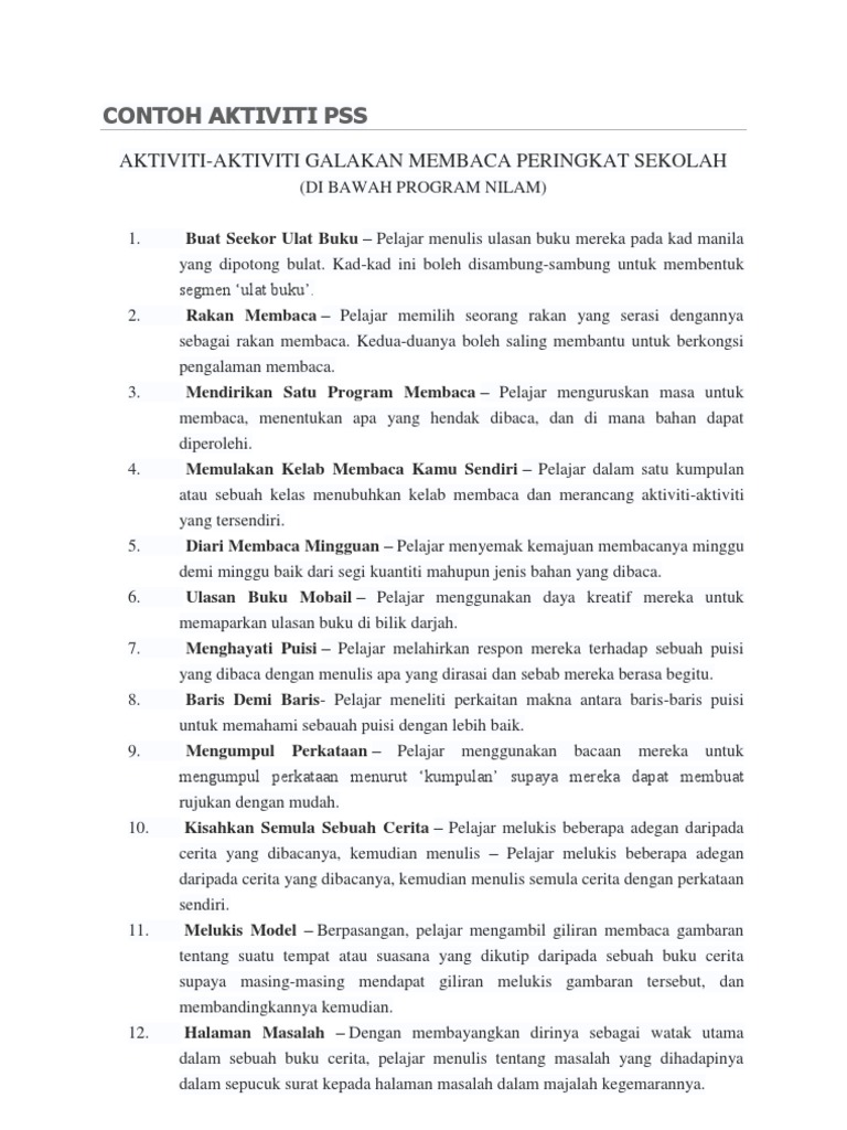 Contoh Aktiviti Pss | PDF