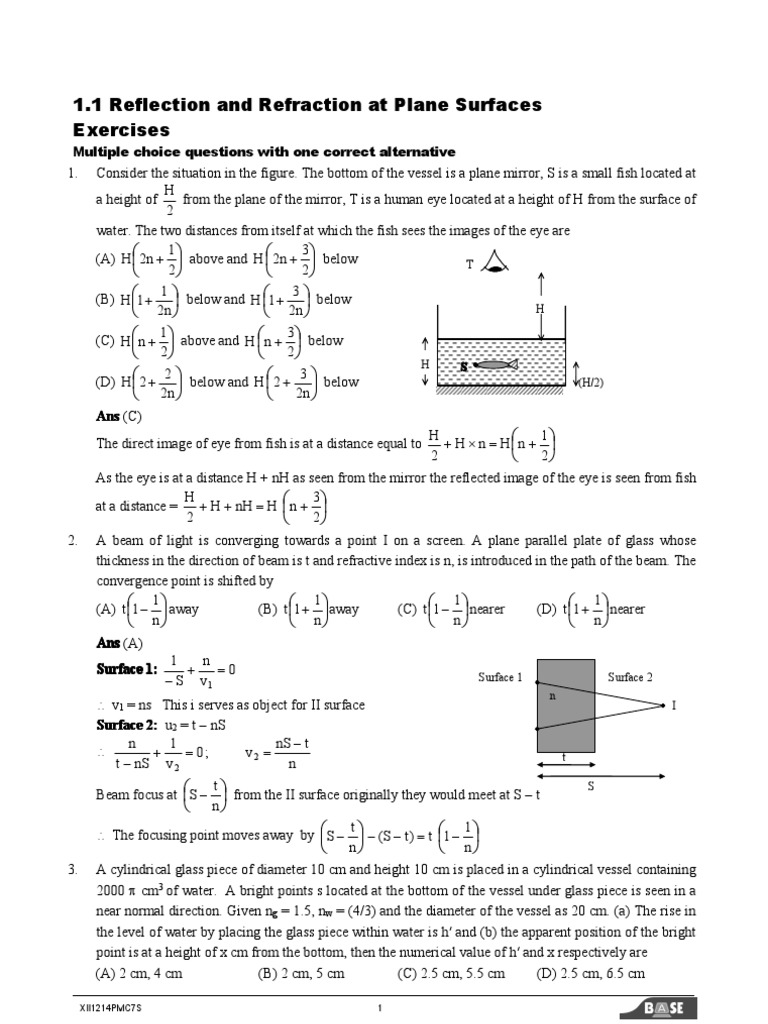 Reflection and Refraction Exercises | PDF | Mathematical Analysis ...