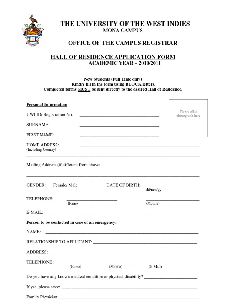 UWI Hall of Residence Application Form | PDF | Dormitory | Academia