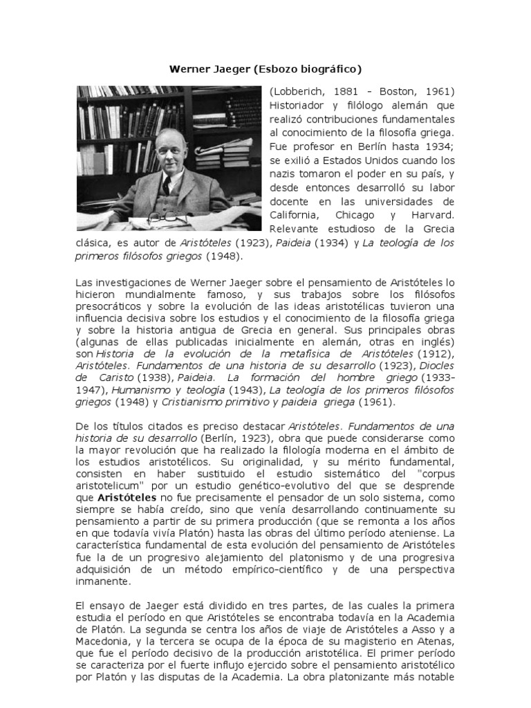Werner Jaeger Biografía | PDF | Aristóteles | Platón