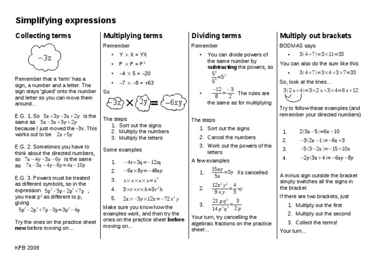 Simplifying Algebraic Expressions Guide | PDF | Fraction (Mathematics ...